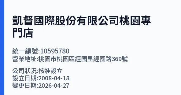 凱督國際股份有限公司桃園專門店的照片-統編 10595780(桃園市) 公司登記資料與營業項目詳細圖表