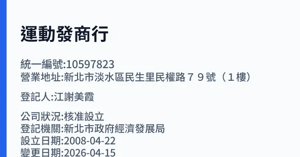 運動發商行的照片-統編 10597823(新北市) 公司登記資料與營業項目詳細圖表