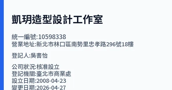 凱玥造型設計工作室的照片-統編 10598338(新北市) 公司登記資料與營業項目詳細圖表