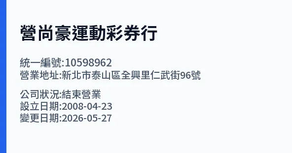 營尚豪運動彩券行的照片-統編 10598962(新北市) 公司登記資料與營業項目詳細圖表