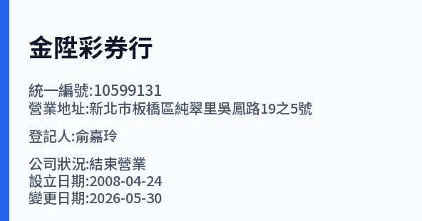 金陞彩券行的照片-統編 10599131(新北市) 公司登記資料與營業項目詳細圖表