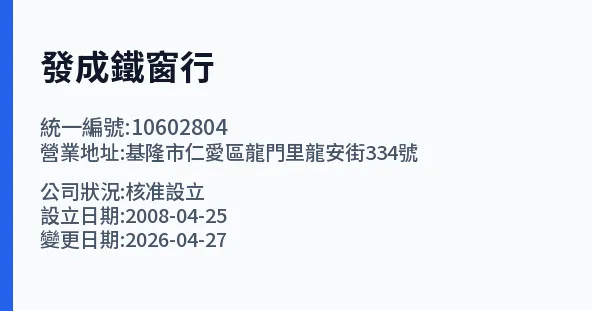 發成鐵窗行的照片-統編 10602804(基隆市) 公司登記資料與營業項目詳細圖表
