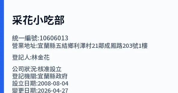 采花小吃部的照片-統編 10606013(宜蘭縣) 公司登記資料與營業項目詳細圖表