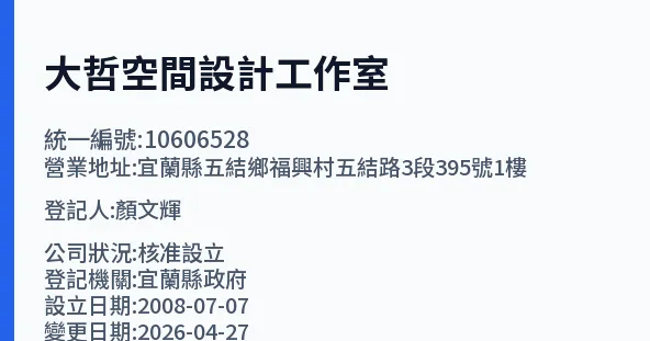 大哲空間設計工作室的照片-統編 10606528(宜蘭縣) 公司登記資料與營業項目詳細圖表