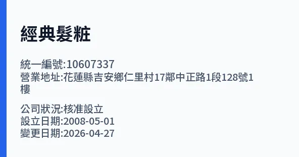 經典髮粧的照片-統編 10607337(花蓮縣) 公司登記資料與營業項目詳細圖表