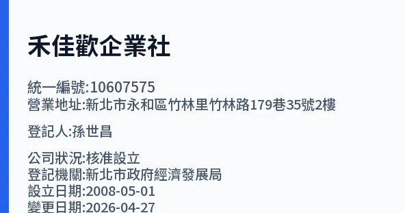 禾佳歡企業社的照片-統編 10607575(新北市) 公司登記資料與營業項目詳細圖表