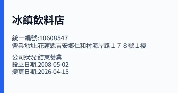 冰鎮飲料店的照片-統編 10608547(花蓮縣) 公司登記資料與營業項目詳細圖表