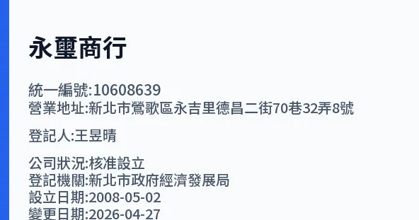 永璽商行的照片-統編 10608639(新北市) 公司登記資料與營業項目詳細圖表