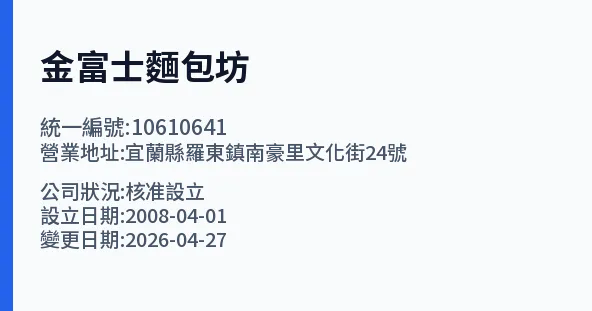 金富士麵包坊的照片-統編 10610641(宜蘭縣) 公司登記資料與營業項目詳細圖表