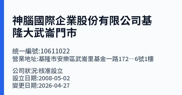 神腦國際企業股份有限公司基隆大武崙門市的照片-統編 10611022(基隆市) 公司登記資料與營業項目詳細圖表