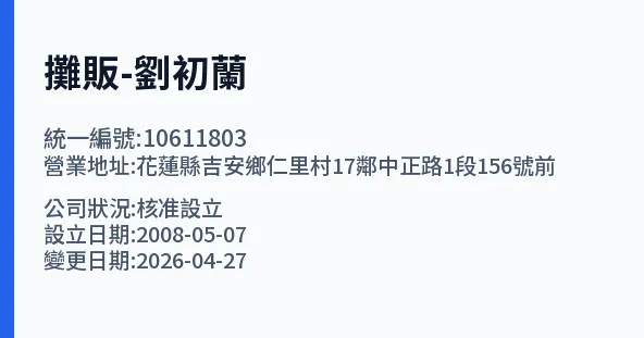 攤販-劉初蘭的照片-統編 10611803(花蓮縣) 公司登記資料與營業項目詳細圖表