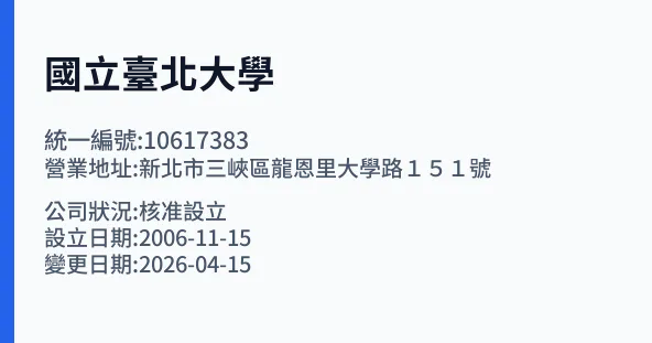 國立臺北大學的照片-統編 10617383(新北市) 公司登記資料與營業項目詳細圖表