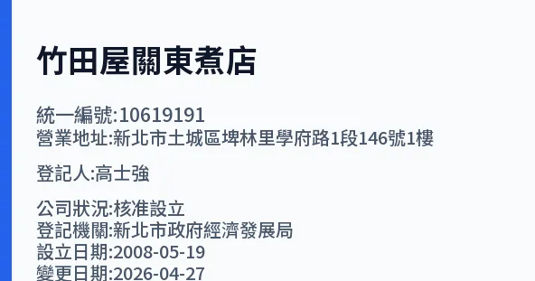 竹田屋關東煮店的照片-統編 10619191(新北市) 公司登記資料與營業項目詳細圖表