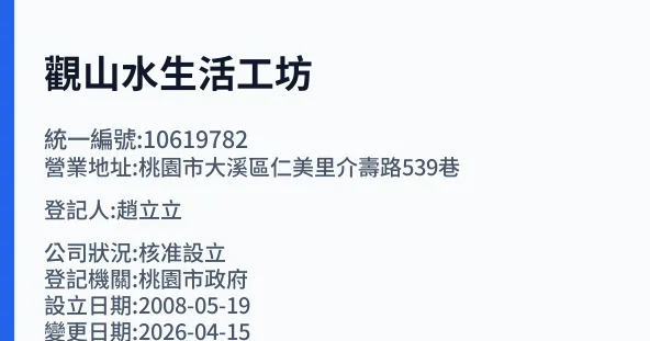 觀山水生活工坊的照片-統編 10619782(桃園市) 公司登記資料與營業項目詳細圖表