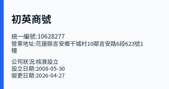 初英商號的照片-統編 10628277(花蓮縣) 公司登記資料與營業項目詳細圖表