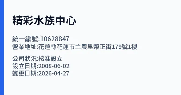 精彩水族中心的照片-統編 10628847(花蓮縣) 公司登記資料與營業項目詳細圖表