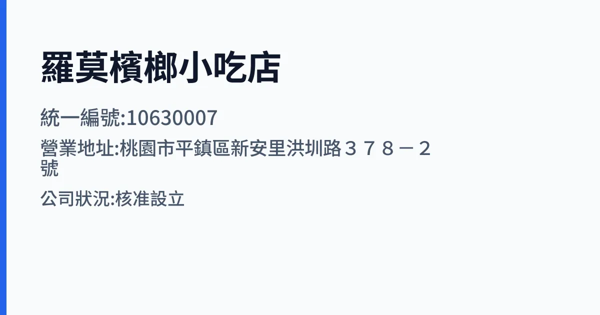 羅莫檳榔小吃店 - 統編 10630007(桃園市) 公司登記資料與營業項目詳細圖表