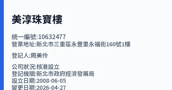 美淳珠寶樓的照片-統編 10632477(新北市) 公司登記資料與營業項目詳細圖表