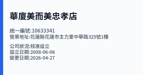華廈美而美忠孝店的照片-統編 10633341(花蓮縣) 公司登記資料與營業項目詳細圖表