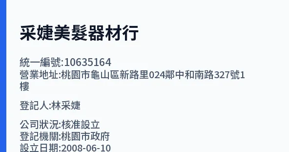 采婕美髮器材行的照片-統編 10635164(桃園市) 公司登記資料與營業項目詳細圖表