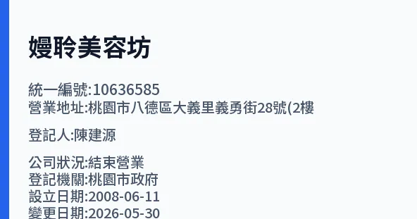 嫚聆美容坊的照片-統編 10636585(桃園市) 公司登記資料與營業項目詳細圖表