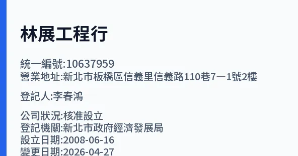 林展工程行的照片-統編 10637959(新北市) 公司登記資料與營業項目詳細圖表