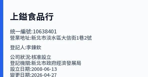 上鎰食品行的照片-統編 10638401(新北市) 公司登記資料與營業項目詳細圖表