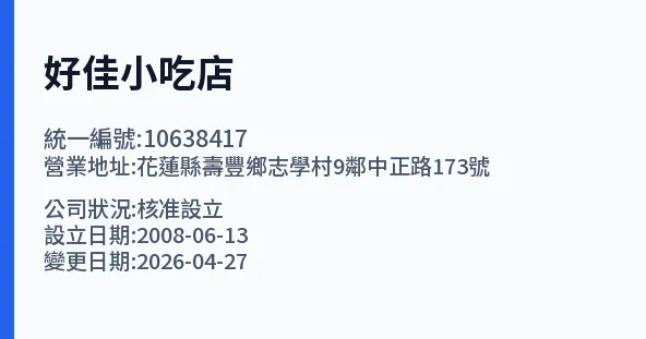 好佳小吃店的照片-統編 10638417(花蓮縣) 公司登記資料與營業項目詳細圖表