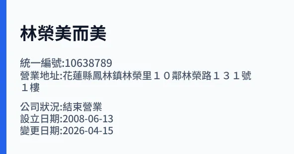林榮美而美的照片-統編 10638789(花蓮縣) 公司登記資料與營業項目詳細圖表