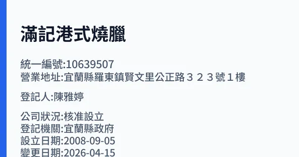 滿記港式燒臘的照片-統編 10639507(宜蘭縣) 公司登記資料與營業項目詳細圖表