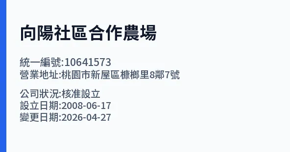 向陽社區合作農場的照片-統編 10641573(桃園市) 公司登記資料與營業項目詳細圖表