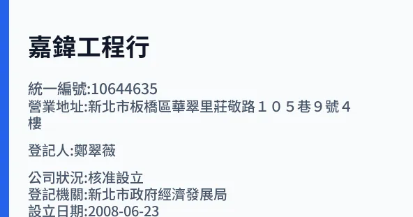 嘉鍏工程行的照片-統編 10644635(新北市) 公司登記資料與營業項目詳細圖表