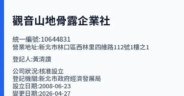 觀音山地骨露企業社的照片-統編 10644831(新北市) 公司登記資料與營業項目詳細圖表
