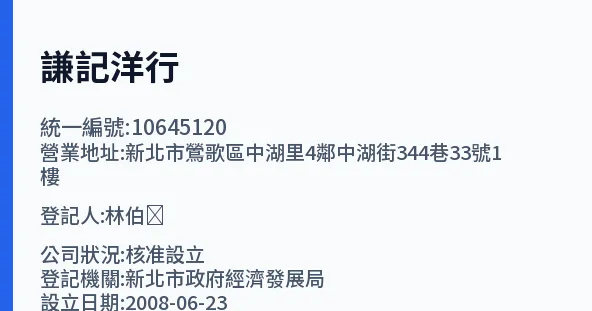 謙記洋行的照片-統編 10645120(新北市) 公司登記資料與營業項目詳細圖表