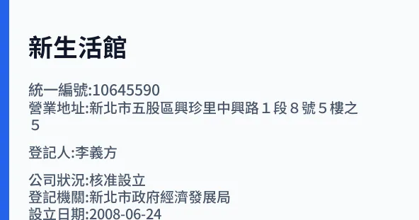 新生活館的照片-統編 10645590(新北市) 公司登記資料與營業項目詳細圖表