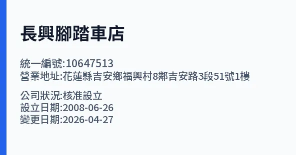 長興腳踏車店的照片-統編 10647513(花蓮縣) 公司登記資料與營業項目詳細圖表