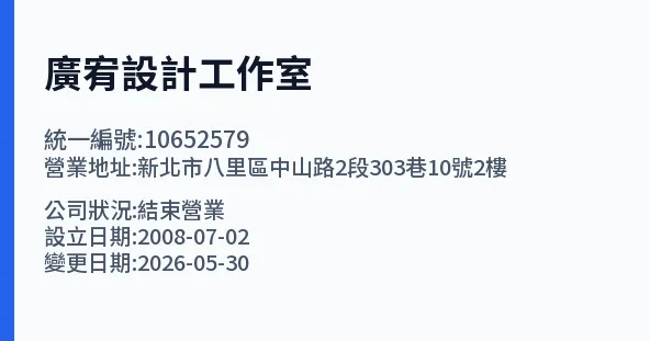 廣宥設計工作室的照片-統編 10652579(新北市) 公司登記資料與營業項目詳細圖表
