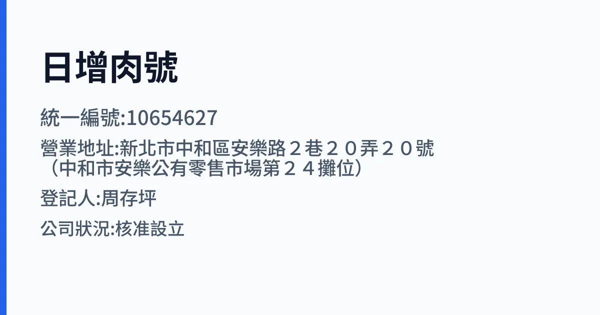 日增肉號 - 統編 10654627（新北市） 公司登記資料與營業項目詳細圖表