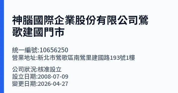 神腦國際企業股份有限公司鶯歌建國門市的照片-統編 10656250(新北市) 公司登記資料與營業項目詳細圖表