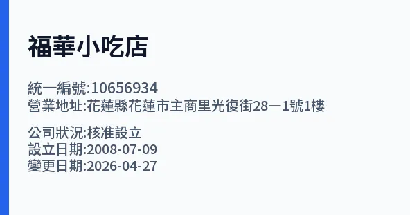 福華小吃店的照片-統編 10656934(花蓮縣) 公司登記資料與營業項目詳細圖表