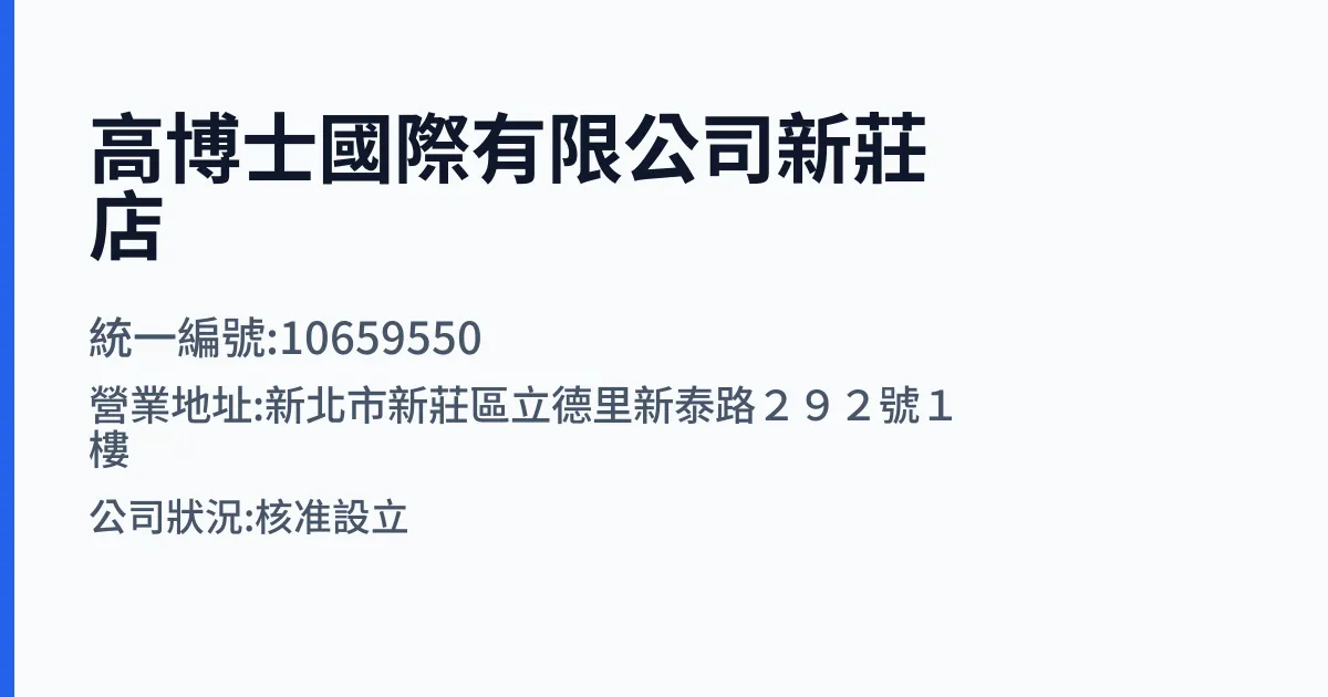 高博士國際有限公司新莊店 - 統編 10659550(新北市) 公司登記資料與營業項目詳細圖表