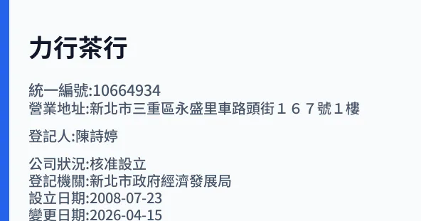 力行茶行的照片-統編 10664934(新北市) 公司登記資料與營業項目詳細圖表