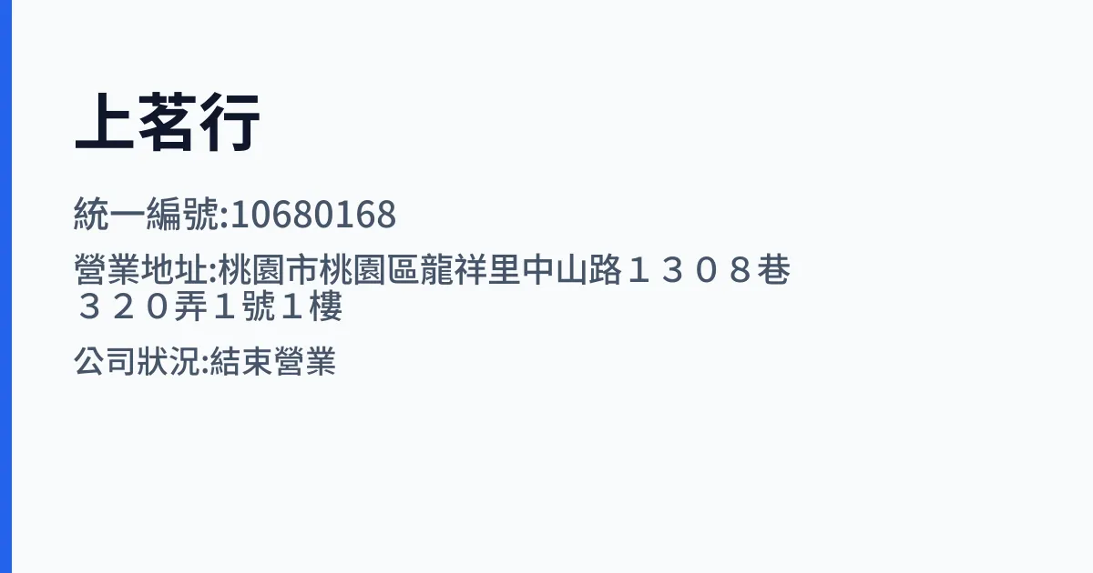 上茗行 - 統編 10680168(桃園市) 公司登記資料與營業項目詳細圖表