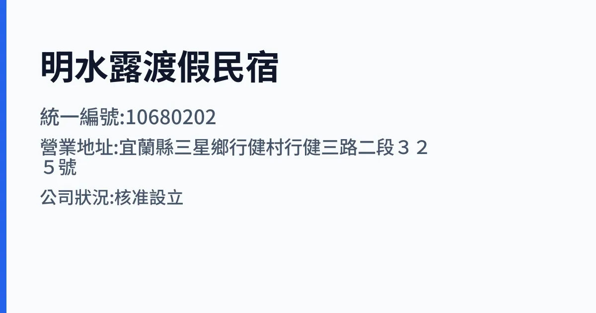 明水露渡假民宿 - 統編 10680202(宜蘭縣) 公司登記資料與營業項目詳細圖表
