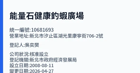 能量石健康釣蝦廣場的照片-統編 10681693(新北市) 公司登記資料與營業項目詳細圖表