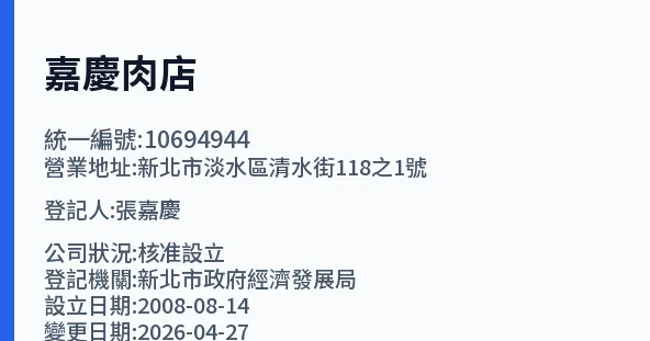 嘉慶肉店的照片-統編 10694944(新北市) 公司登記資料與營業項目詳細圖表