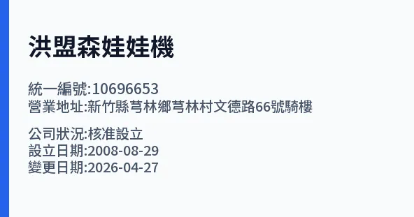 洪盟森娃娃機的照片-統編 10696653(新竹縣) 公司登記資料與營業項目詳細圖表