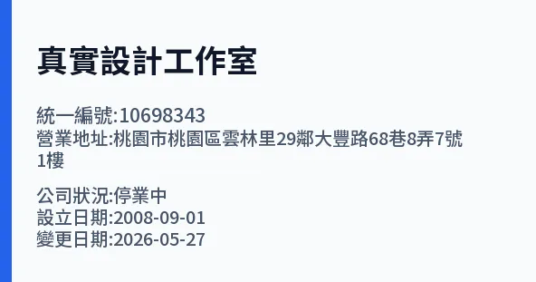真實設計工作室的照片-統編 10698343(桃園市) 公司登記資料與營業項目詳細圖表