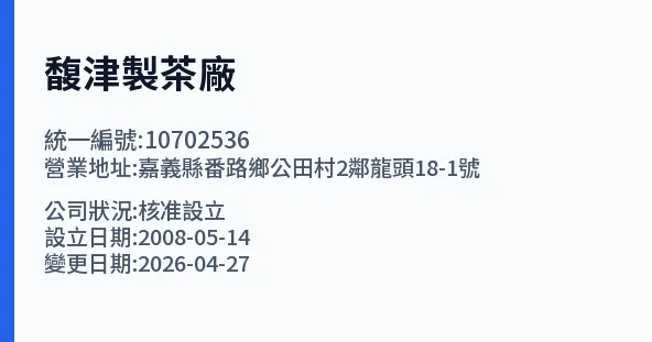馥津製茶廠的照片-統編 10702536(嘉義縣) 公司登記資料與營業項目詳細圖表