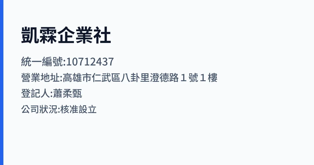 凱霖企業社 - 統編 10712437(高雄市) 公司登記資料與營業項目詳細圖表